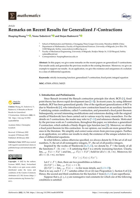 PDF Remarks On Recent Results For Generalized F Contractions