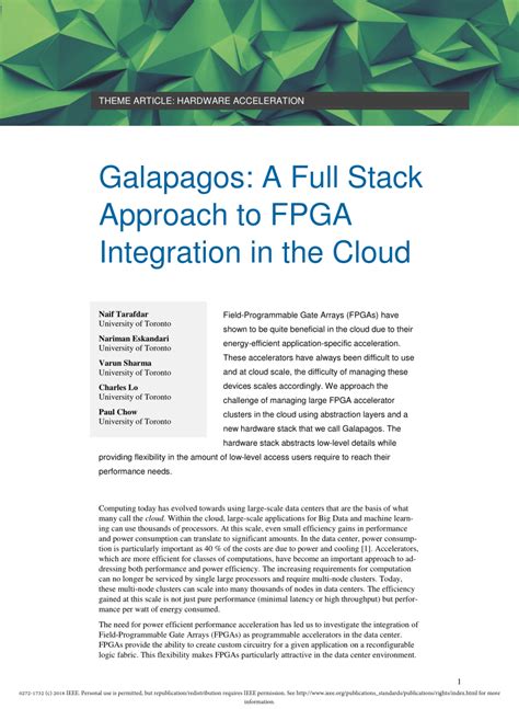 Pdf Galapagos A Full Stack Approach To Fpga Integration In The Cloud