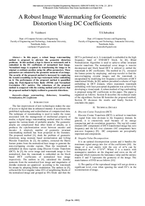 Pdf A Robust Image Watermarking For Geometric Distortion Using Dc