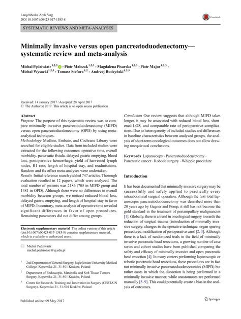 Pdf Minimally Invasive Versus Open Pancreatoduodenectomy Systematic Review And Meta Analysis