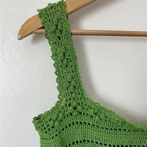 Vintage 70s Handmade Crochet Knit Tank Top In Kelly Depop