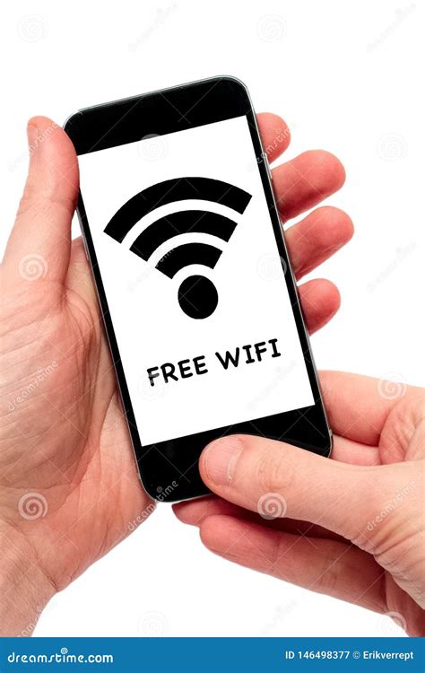 Hand Holding Smartphone With Free Wifi Symbol Stock Image Image Of Social Internet 146498377