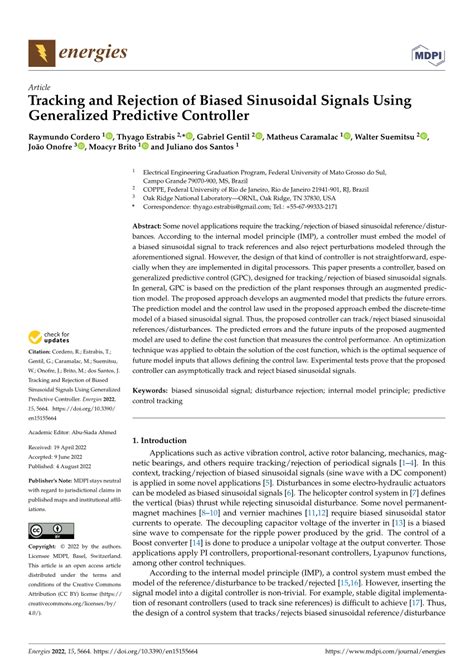 Pdf Tracking And Rejection Of Biased Sinusoidal Signals Using Generalized Predictive Controller