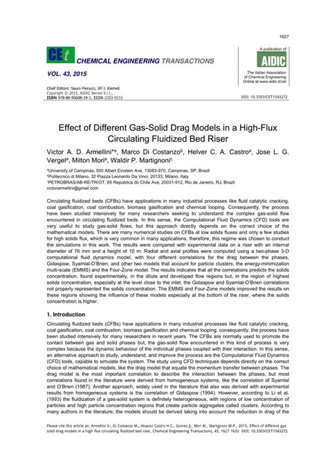 Pdf Effect Of Different Gas Solid Drag Models In A High Flux Circulating Fluidized Bed Riser