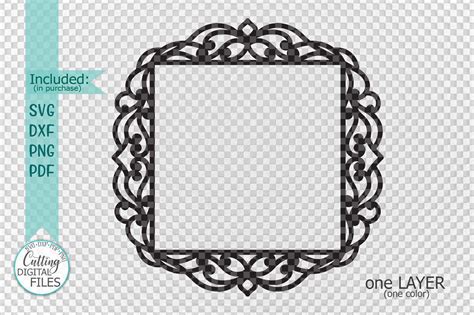 Square Frame With Swirls Cut Out Laser Cut Svg Dxf Template By Kartcreation Thehungryjpeg