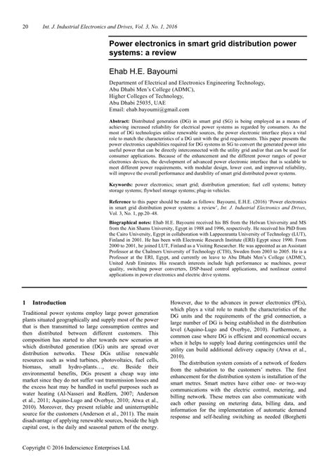 Pdf Power Electronics In Smart Grid Distribution Power Systems A Review