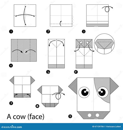 Step By Step Instructions How To Make Origami A Cow Stock Vector