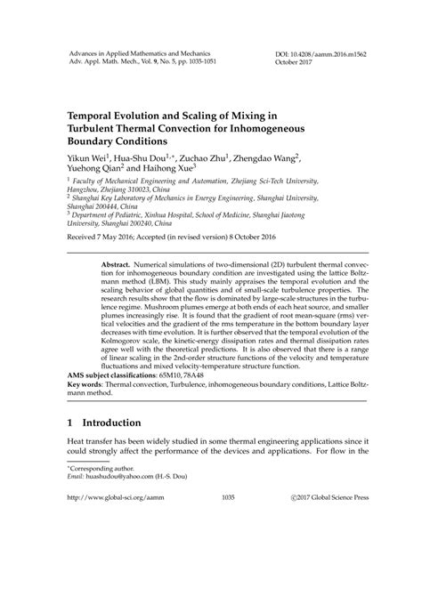 Global Science Press Temporal Evolution And Scaling Of Mixing In
