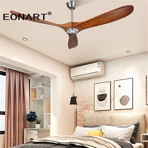 พัดลมเพดาน Dc ตกแต่งทันสมัยขนาด60นิ้วพร้อมรีโมทคอนโทรลไม่มีโคมไฟพัดลมติดเพดานไม้เนื้อแข็งสำหรับ