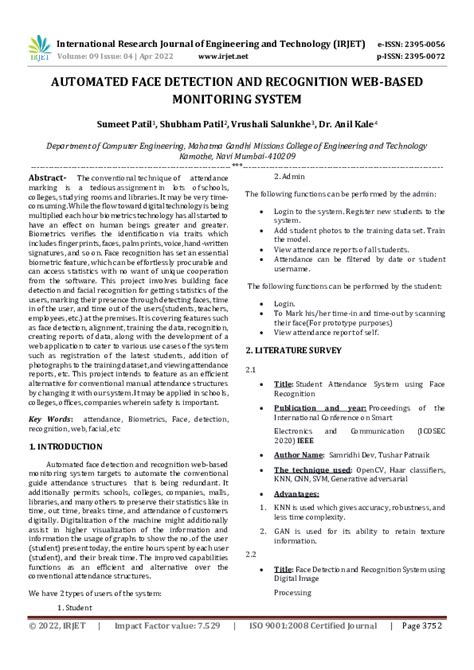 Pdf Automated Face Detection And Recognition Web Based Monitoring System