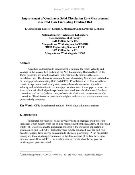 Pdf Improvement Of Continuous Solid Circulation Rate Measurement In A Cold Flow Circulating