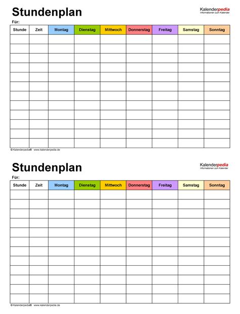 Stundenplan Vorlagen In Excel Zum Download Und Ausdrucken