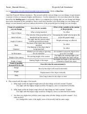 Projectile Lab Docx Name Hannah Hinton Projectile Lab Simulation Go To Https Phet Colorado