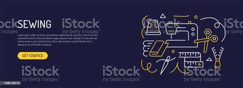 바느질 관련 웹 배너 라인 스타일 웹 배너 웹 사이트 헤더 등에 대한 현대적인 디자인 벡터 일러스트레이션 바느질하기에 대한 스톡 벡터 아트 및 기타 이미지 Istock