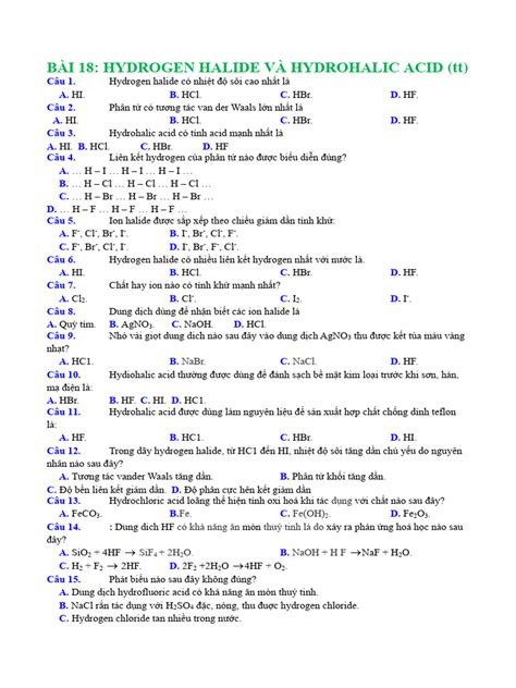 Thí Nghiệm Cho Sio2 Tác Dụng Với Axit Hf Bài Tập Hóa Học
