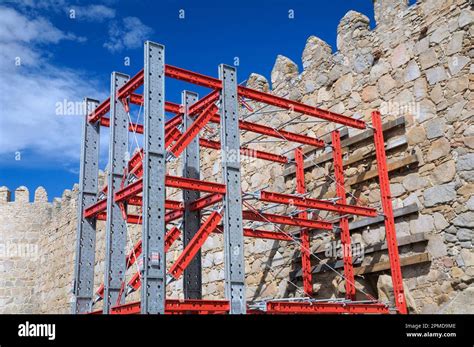 Structural Reinforcement Scaffolding Framework Using Steel Girders For Work On Repair And