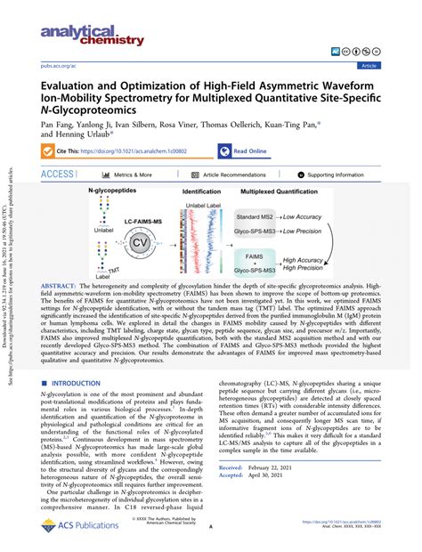 Pdf Evaluation And Optimization Of High Field Asymmetric Waveform Ion Mobility Spectrometry