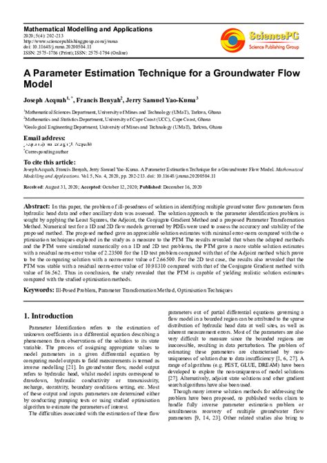 pdf a parameter estimation technique for a groundwater flow model francis benyah