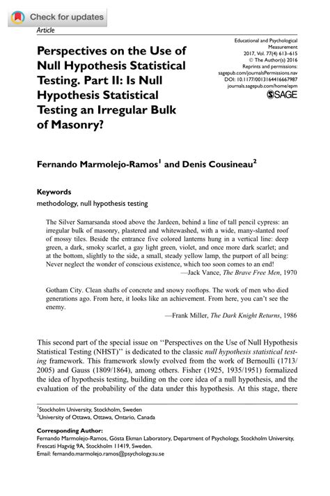 Pdf Perspectives On The Use Of Null Hypothesis Statistical Testing Part Ii