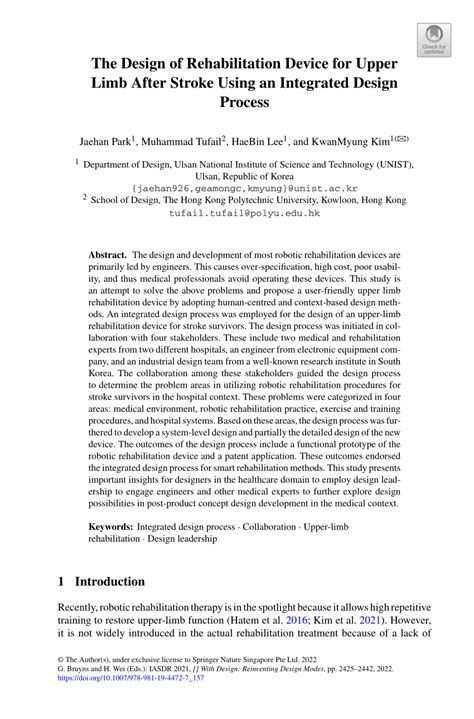 Pdf The Design Of Rehabilitation Device For Upper Limb After Stroke Using An Integrated Design