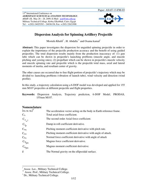 Pdf Dispersion Analysis For Spinning Artillery Projectile