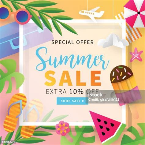 여름 판매 배너 서식 파일 소셜 미디어와 종이 예술으로 모바일 애플 리 케이 션에 대 한 여행 및 휴가 배경 벡터 일러스트 레이 션 가격에 대한 스톡 벡터 아트 및 기타
