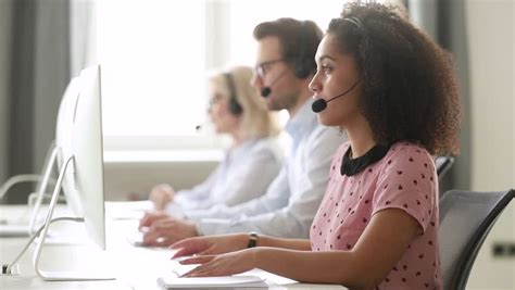 Woman Wearing A Microphone At The Call Center Image Free Stock Photo Public Domain Photo