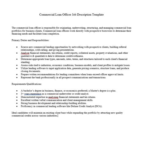 Becoming A Commercial Loan Officer Job Description Responsibilities