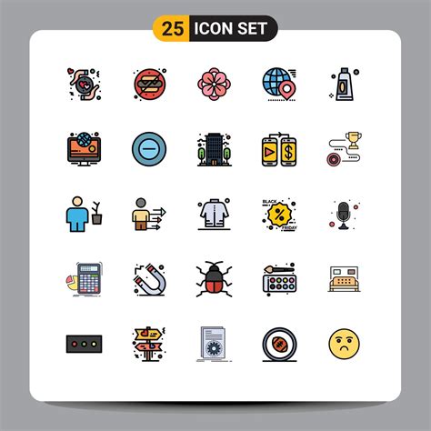 User Interface Pack Of 25 Basic Filled Line Flat Colors Of Cream Pin Anemone Map Globe Editable