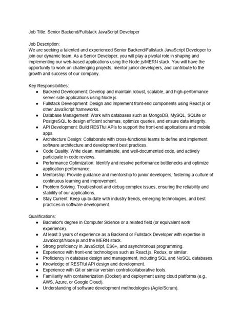 Jd Backend Fullstack Developer Pdf