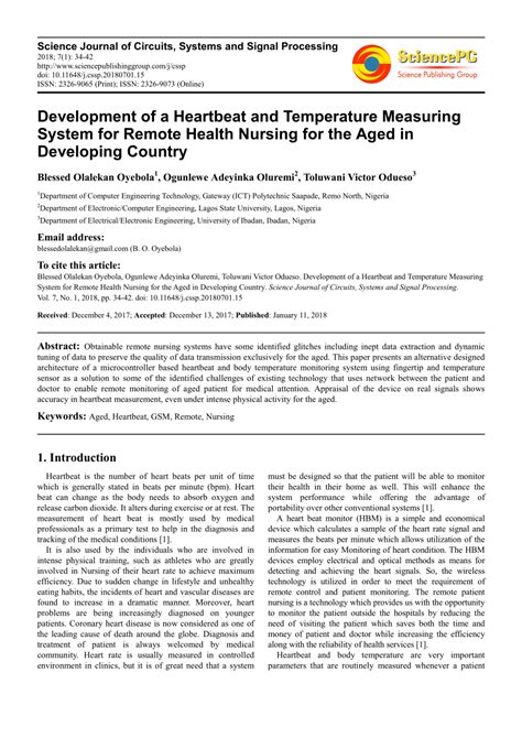 Pdf Development Of A Heartbeat And Temperature Measuring System For