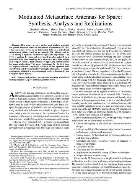 Pdf Modulated Metasurface Antennas For Space Synthesis Analysis And Realizations