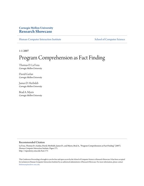 Pdf Program Comprehension As Fact Finding