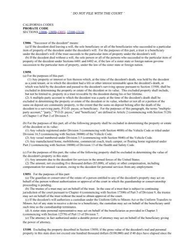 California Probate Code Sections Superior Court Of California