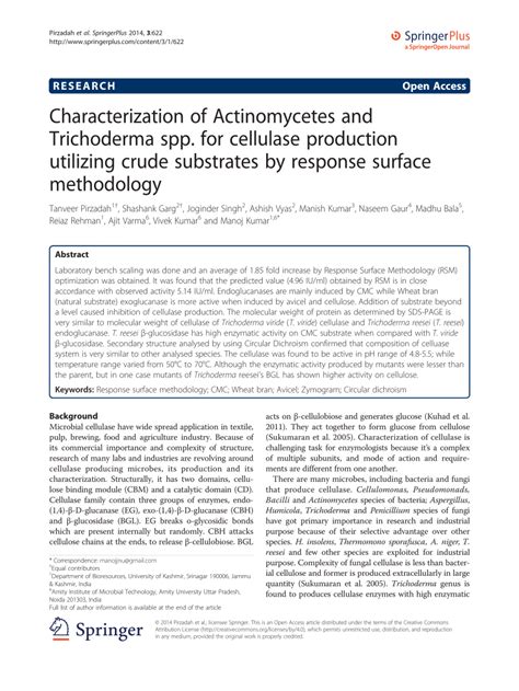 Pdf Characterization Of Actinomycetes And Trichoderma Spp For Cellulase Production Utilizing