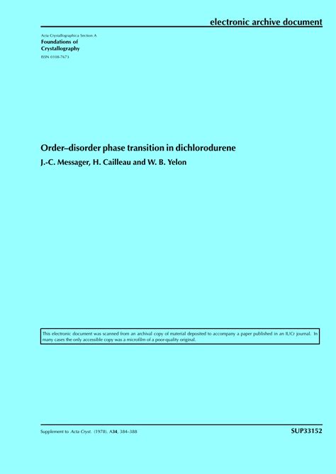 Pdf Orderdisorder Phase Transition In Dichlorodurene