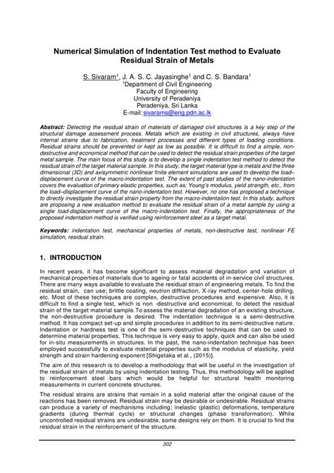 Pdf Numerical Simulation Of Indentation Test Method To Evaluate Residual Strain Of Metals