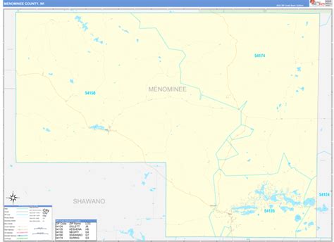 Menominee County Wi Zip Code Wall Map Basic Style By Marketmaps Mapsales