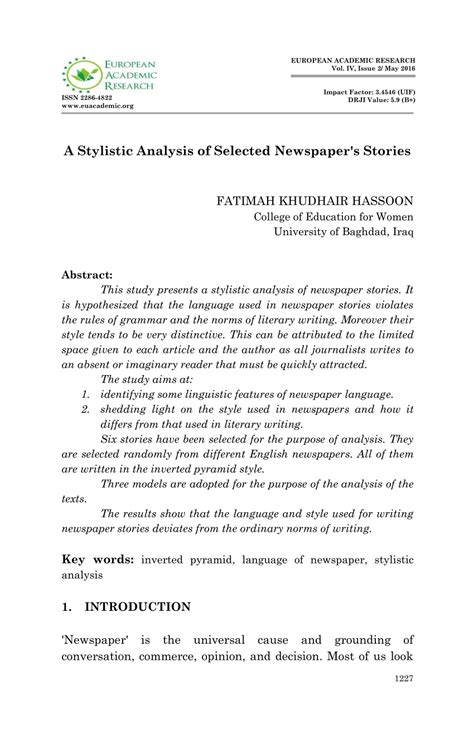 Pdf A Stylistic Analysis Of Selected Newspapers Stories