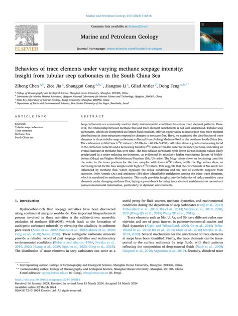 Pdf Behaviors Of Trace Elements Under Varying Methane Seepage Intensity Insight From Tubular
