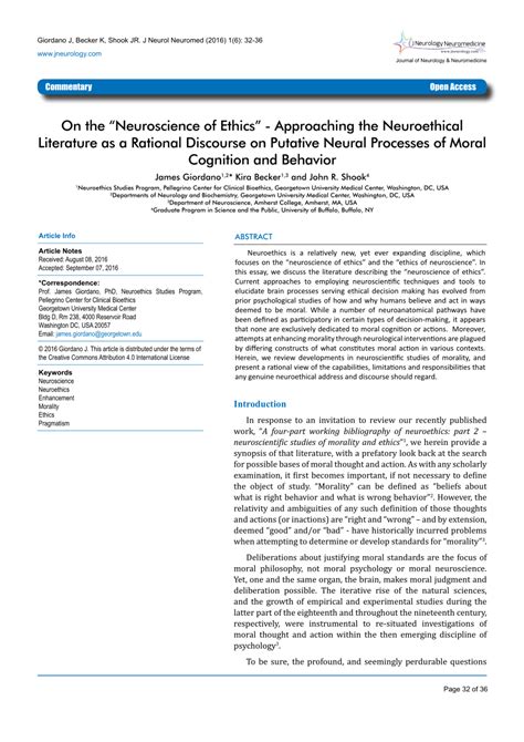 Pdf On The Neuroscience Of Ethics Approaching The Neuroethical Literature As A Rational