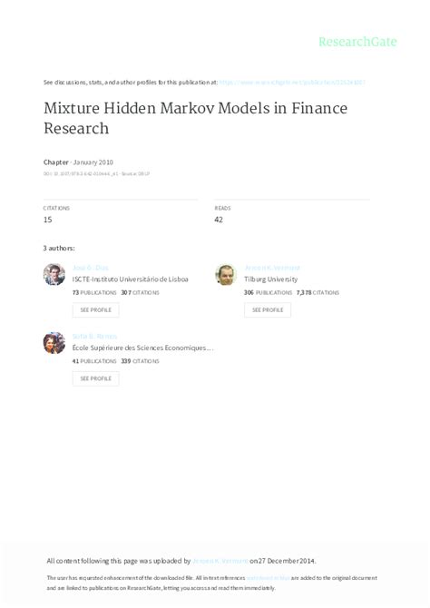Pdf Mixture Hidden Markov Models In Finance Research