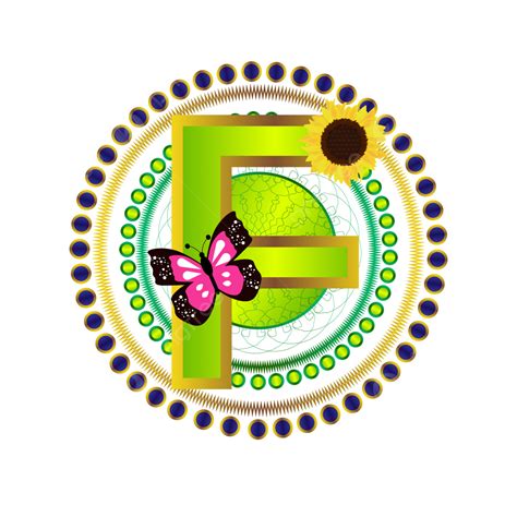 Alphabet Letter F In Logo Style With Vintage Circle And Flower Transparent Background F
