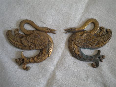 Antique French Ormolu Brass Decorative Hardware For Furniture Swans1900s Two Pieces Haute Juice