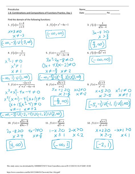 1 1 8 classwork part 1 key precalculus name