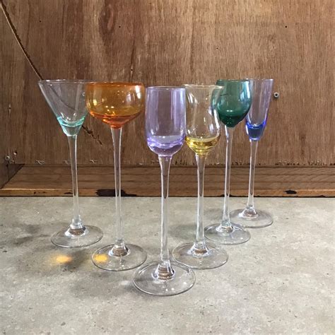 Vtg Multi Colored Cordial Glasses Long Stemmed Liqueur Glasses In