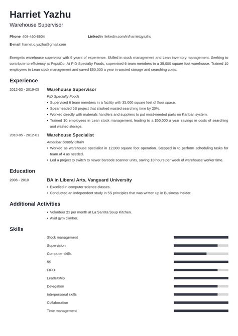 Warehouse Supervisor Resume Sample Skills And Objective