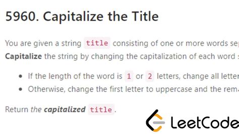 5960 capitalize the title leetcodeproblem youtube