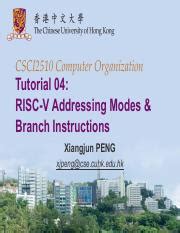 CSCI2510 Tutorial RISC V Addressing Modes Branch Instructions