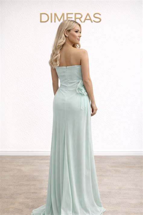 Elegantes Trägerloses Abendkleid In Mintgrün Langes Chiffonkleid Für Dimeras Braut Abendmode